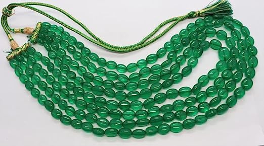 Z.A Gems Natural Green Jade Oval Shape Beads 4 Strands - 8X10 mm Round Beads - Natural Gemstone Beads for Jewelry Making Strand 24 Inch.