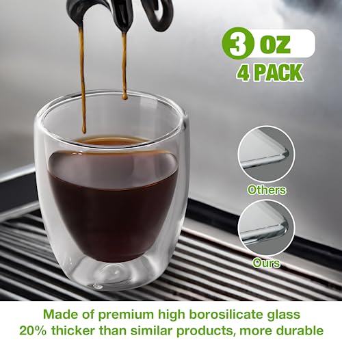 Gencywe Double Walled Espresso Cups Set of 4, 3 Ounce Clear Expresso Coffee Mugs, Espresso Shot Glasses, Double Wall Insulated Espresso Cups Suit for Espresso Machine, Microwave Safe