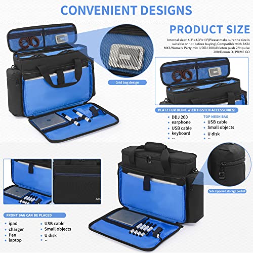 AKOZLIN Protector Gig Bag Controller Travel Shoulder Bag 16.2”×4.3”×13”Fits for AKAI MK3/Numark Party mix II/DDJ 200/Ableton push 2/Inpulse 200/Denon DJ PRIME GO