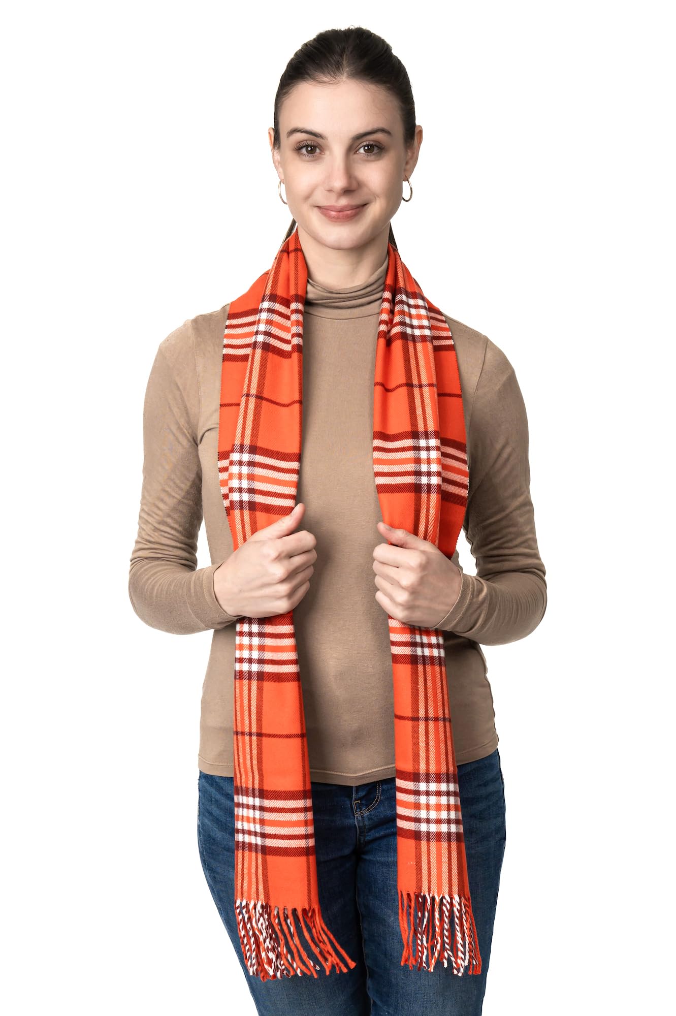 Achillea Scottish Tartan Plaid Cashmere Feel Winter Warm Scarf Unisex (Orange Plaid)