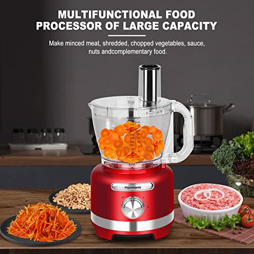 Homtone Professional Food Processors Food Chopper, 600W with 16 Cup Processor Bowl, 4 Blades, Food Chute and Pusher for Shredding, Pureeing Vegetables, Meat, Grains, Nuts
