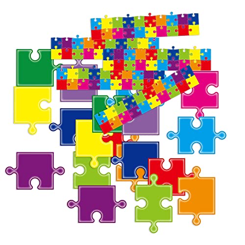 G1ngtar 70Pcs Puzzle Pieces Cutouts Christian Bulletin Board Decoration Set Welcome Back to School Jigsaw Puzzle Straight Border Trim Religious Supplies Sunday School Decors for Classroom Kindergarten