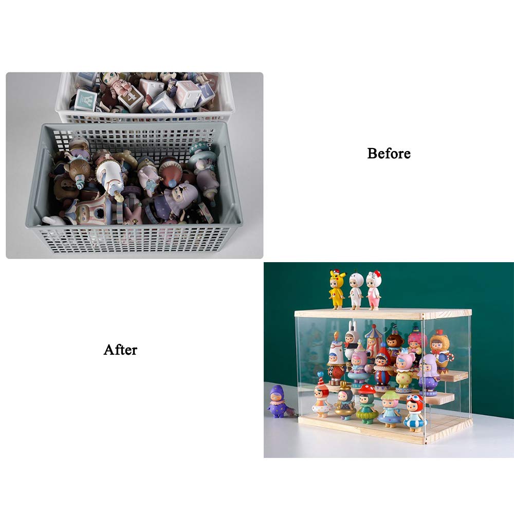 Display case for Action Figures with 2 Tier Large Storge Box,Doll Display case with Door for Figure Collectibles,Funko pop,Pop Figures,Mini Figure,Acrylic Perfume Stand(12" W x 3.9" D x 11.4" H)