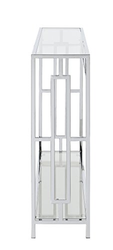 Town Square Chrome Console Table with Shelf, Glass/Chrome