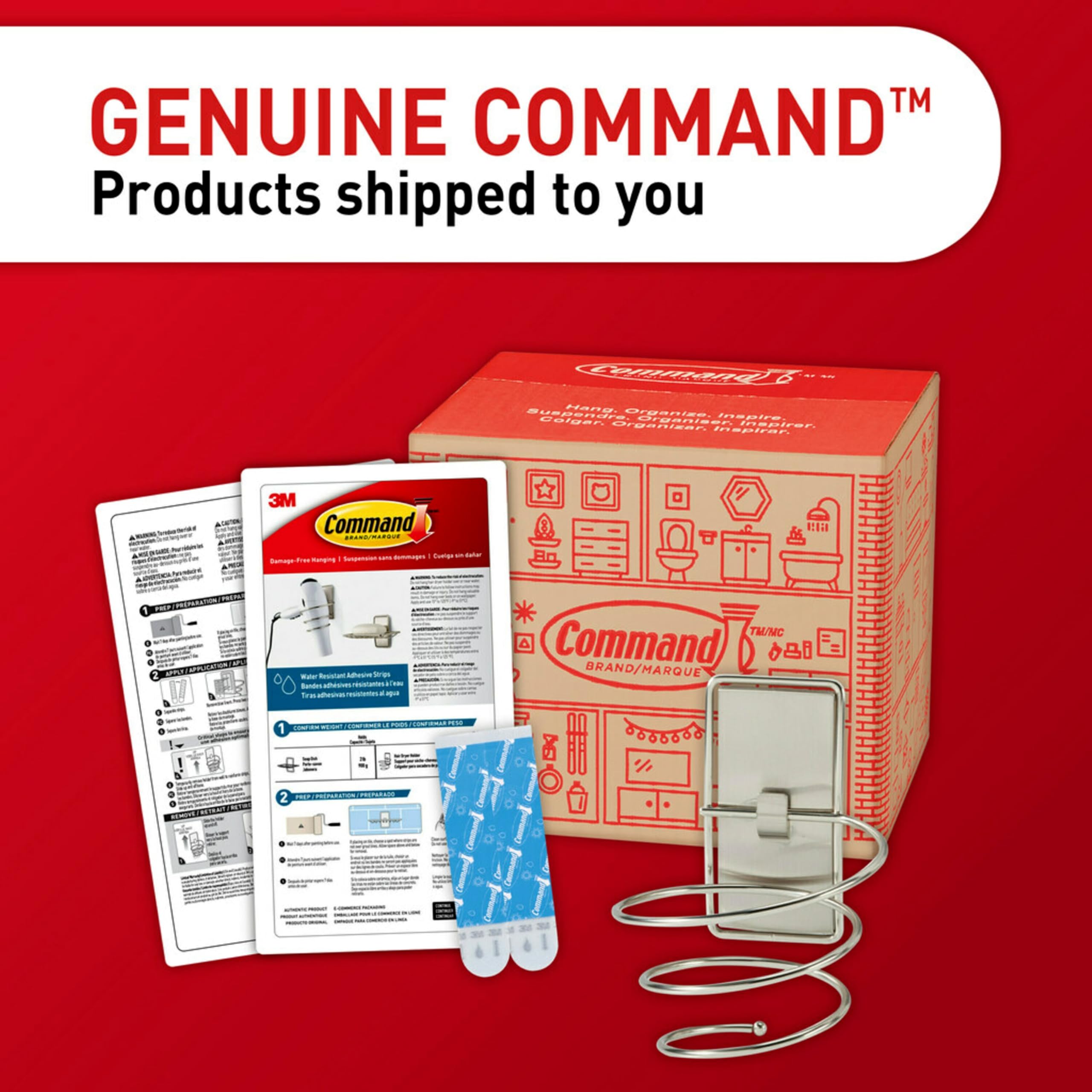 Command Hair Dryer Holder, Satin Nickel, 1-Holder, 2-Water-Resistant Strips, Organize Damage-Free