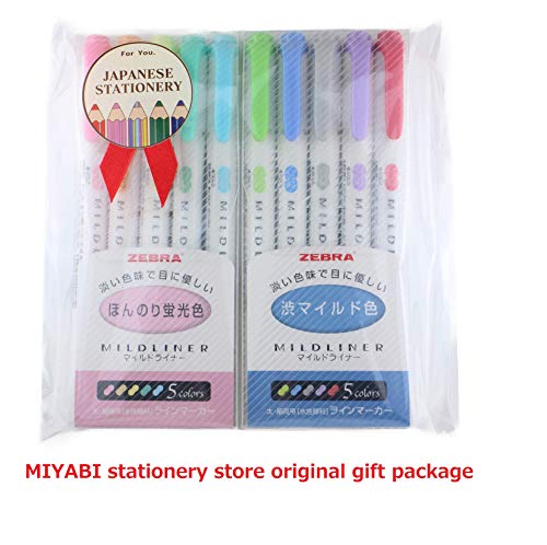 Zebra MILDLINER WKT7-5C (5-Color Set) /WKT7-5C-NC (5-Color Set) 2pack with MIYABI stationery store original gift package[5C/NC]