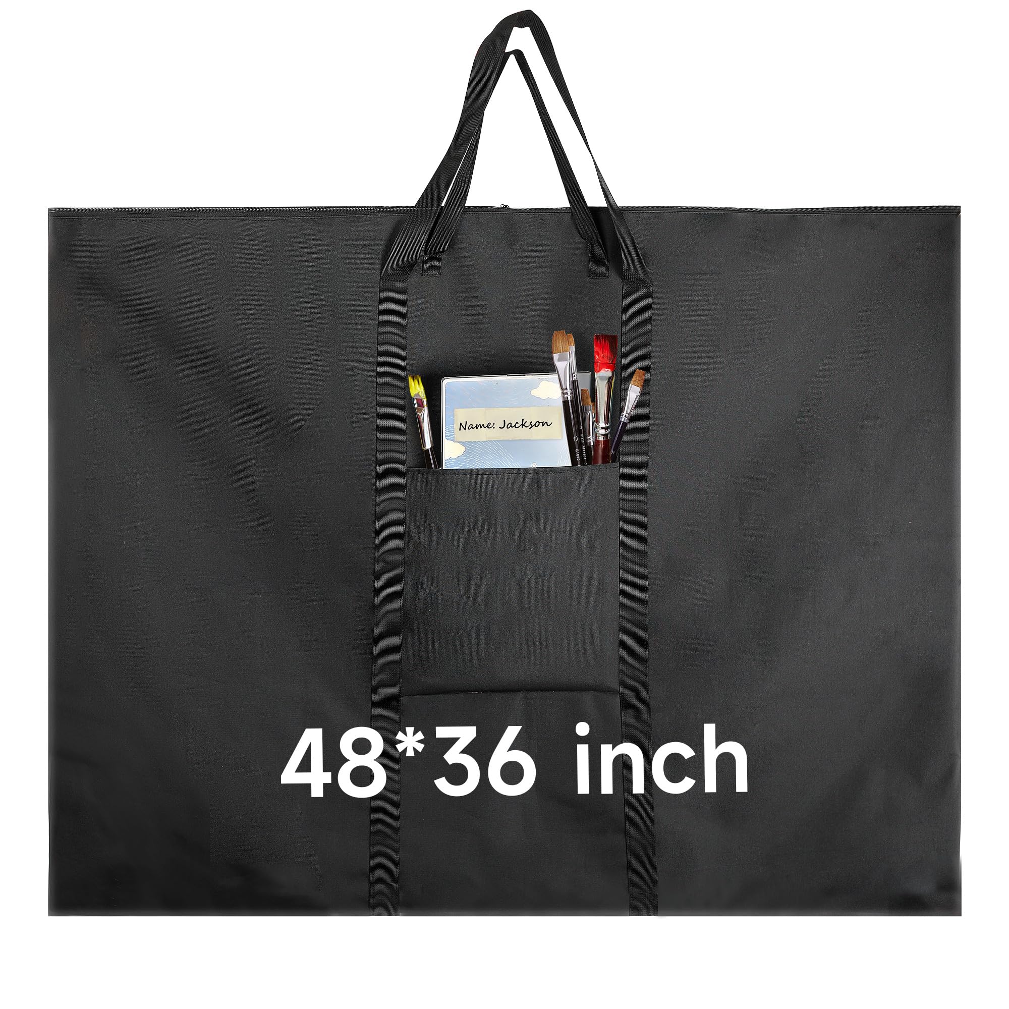 Aothotop Art Portfolio Bag 36 x 48 In Black Large Size Portable 600D Oxford Cloth Storage Bag With Front Pockets Waterproof Poster Storage Sketch Art Portfolio Case for Art Work 1Pcs