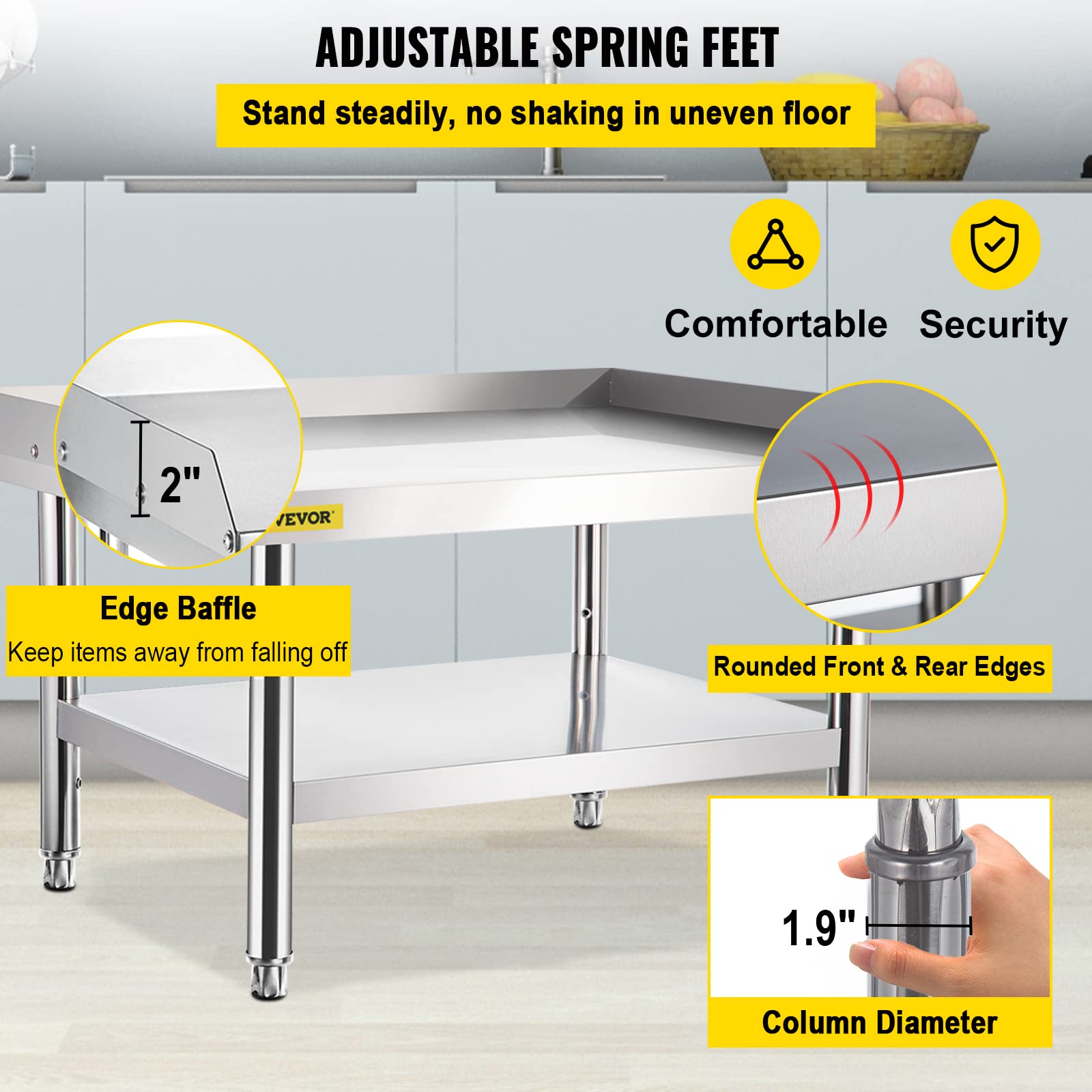 VEVOR Stainless Steel Equipment Grill Stand, 48 x 30 x 24 Inches Stainless Table, Grill Stand Table with Adjustable Storage Undershelf, Equipment Stand Grill Table for Hotel, Home, Restaurant Kitchen