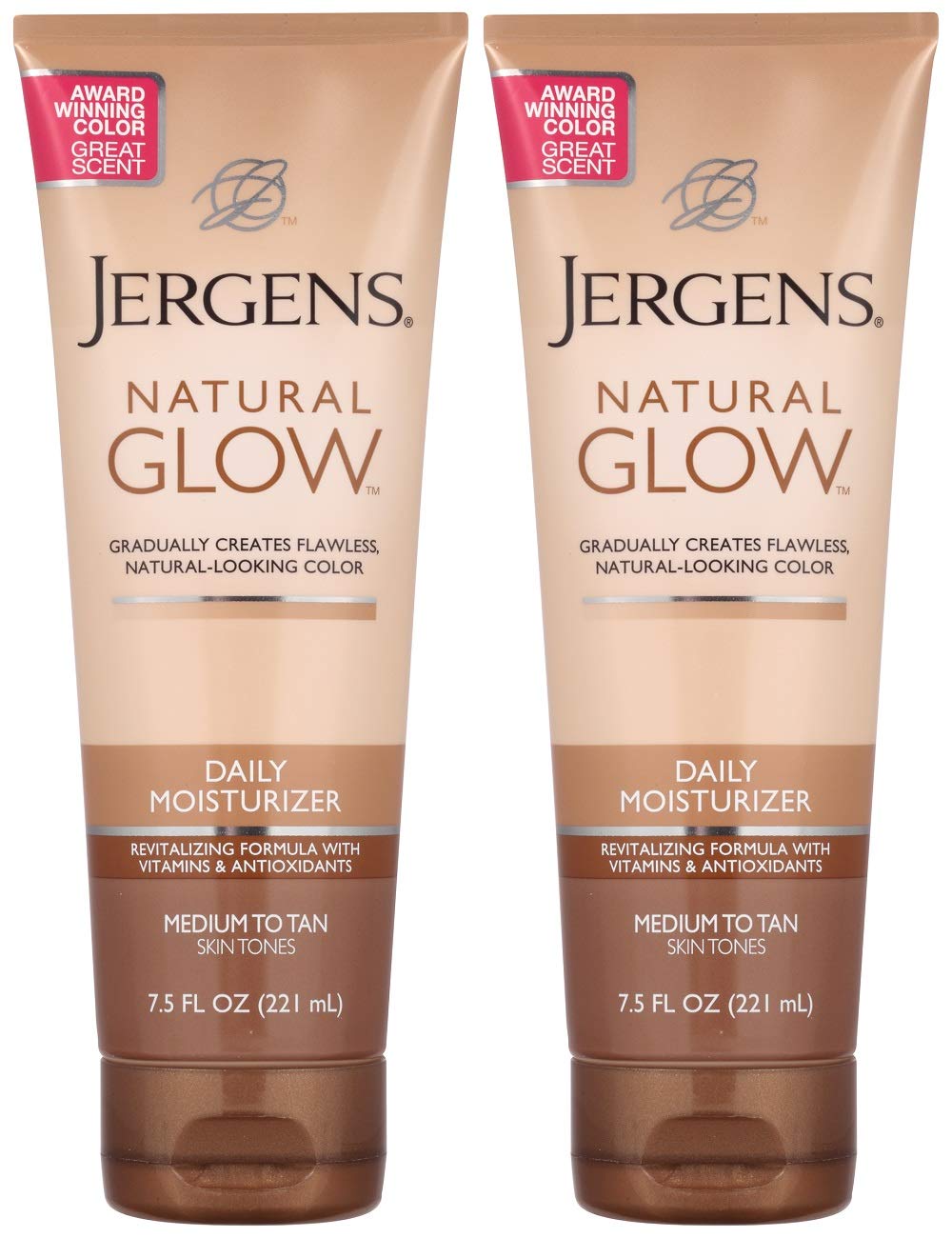 Jergens Natural Glow Revitalizing Daily Moisturizer, Medium/Tan Skin Tone 7.5 fl oz (221 ml) package of 2