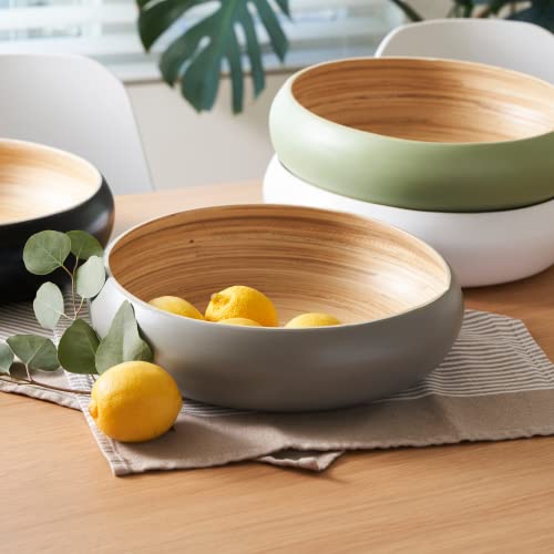 HABITAAS Fruit Bowl For Kitchen Counter, Decorative Bowl, Large Serving Bowl Or Fruit Basket For Kitchen Spun Bamboo (Gray)