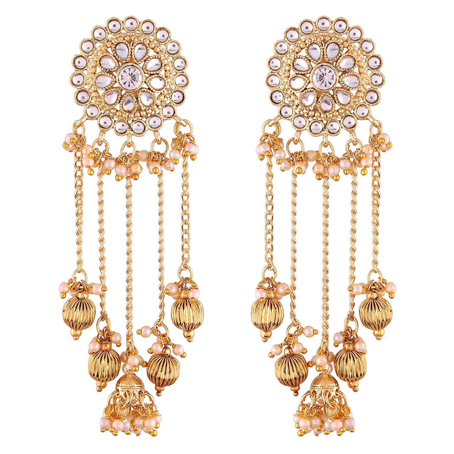 Aheli Dangle Earrings with Tassel Faux Kundan Embellishment Indian Fashion Ethnic Wedding Party Bollywood Jewelry for Women