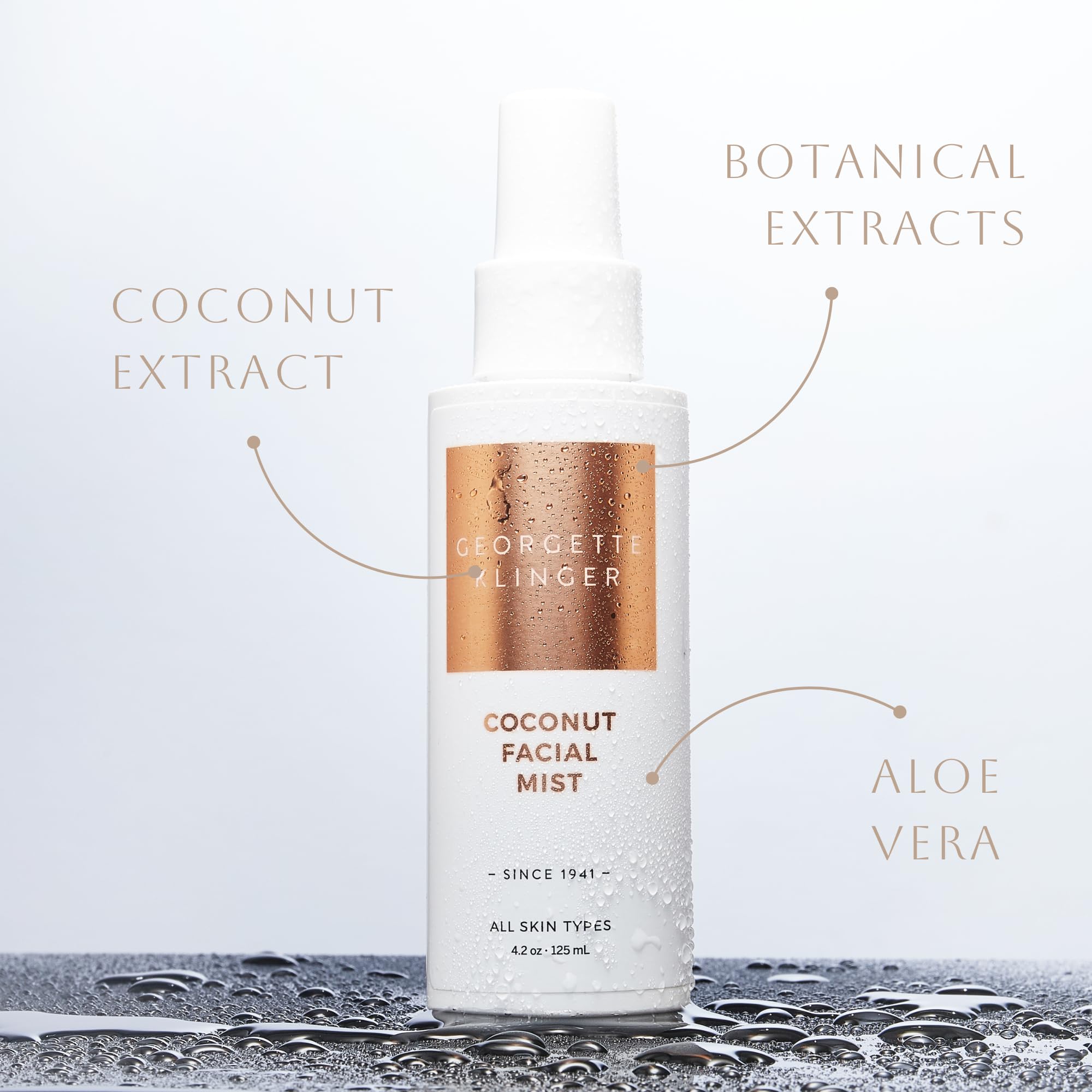 Georgette Klinger Coconut Facial Mist - Hydrating, Long-Lasting Makeup Setting Spray with Moisturizing Antioxidants for Dewy Matte Face, Protects and Plumps Dehydrated Skin - 4.2 oz