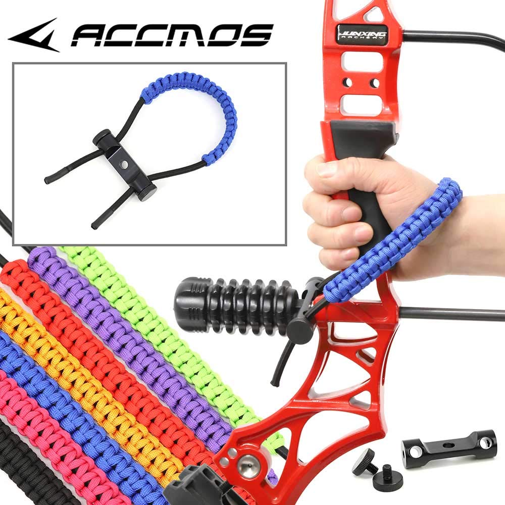 ACCMOS Compound Bow Sling Archery Wrist Sling Adjustable Multifunction Braided Parachute Cord Strap for Hunting Shooting Black