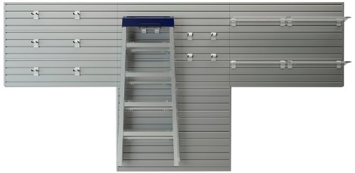Flow Wall 16 Piece Slatwall Panel, Shelf and Hook Storage Set, For Garage Organization Systems, Silver