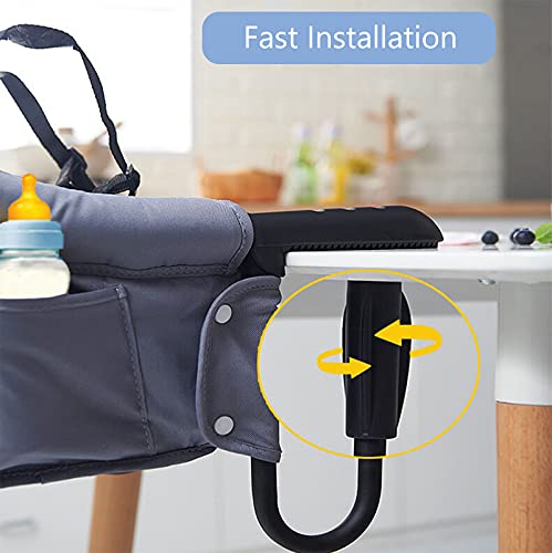 GINSER Hook On Chair, Clip On High Chair for Babies and Toddlers, Washable Fast Table Chair for Home and Travel, Gray