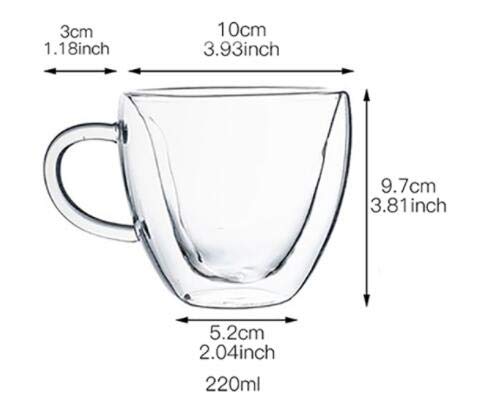 Cool Cook 2 Pack Heart Shaped Double Walled Insulated Glass Coffee Mugs or Tea Cups,Beautiful Heart Shape, Thermo Insulated Premium Quality Borosilicate Glass, Set of 2 (8.5 oz, 240 ml)