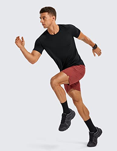 CRZ YOGA Men's Lightweight Short Sleeve T-Shirt Quick Dry Workout Running Athletic Tee Shirt Tops Black Large