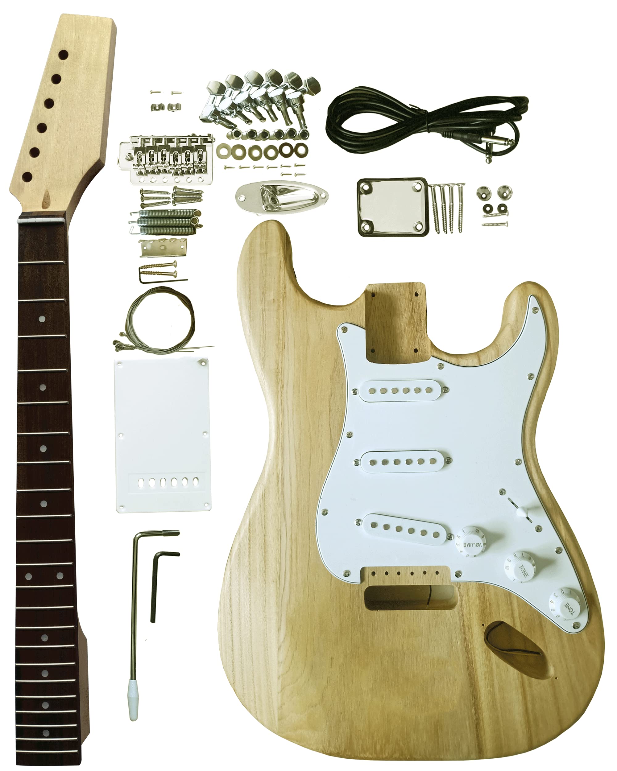 DIY Electric Guitar Kits Strat Style Beginner Kits 6 String Right Handed with Paulownia Wood Body Maple Neck Rosewood Fingerboard Chrome Hardware Build Your Own Guitar.