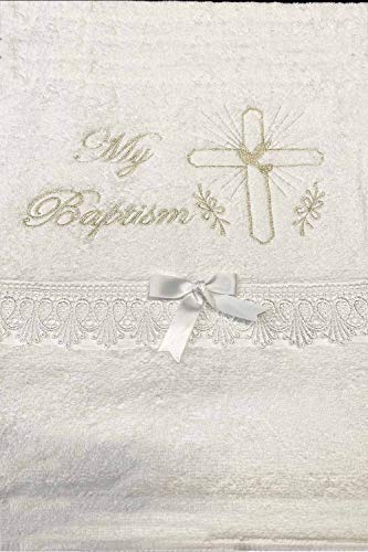 Pink Princess - White Baptism Towel for Boys and Girls - 100% Cotton for Christening Godchild Gift LDS