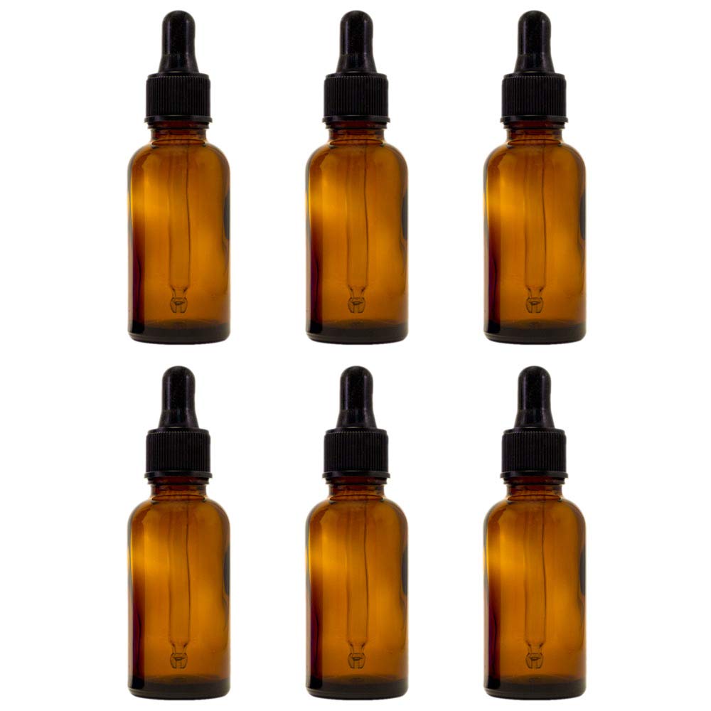Greenhealth - Pack of 6-2oz Amber Glass Bottles with Round Tip Glass Dropper