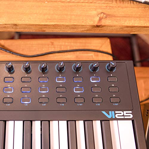 Alesis VI25 - 25 Key USB MIDI Keyboard Controller with 16 Pads, 8 Assignable Knobs, 24 Buttons and 5-Pin MIDI Out Plus Production Software Included,Black