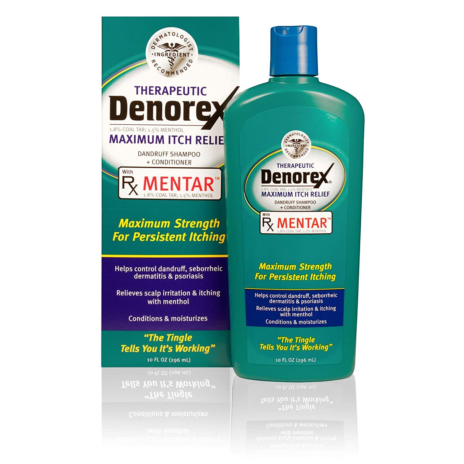 Denorex Therapeutic Dandruff Shampoo + Conditioner, Maximum Itch Relief 10 oz (Pack of 4)