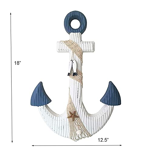 Rainbow Handcrafts Nautical Rustic Wooden Anchor with Rope Crosses Wall Art Decor,Boat Wheel,Hanging Wood Crossbar Anchor Decorative Home Bathroom Office Beach Theme Decoration 18''H (White)