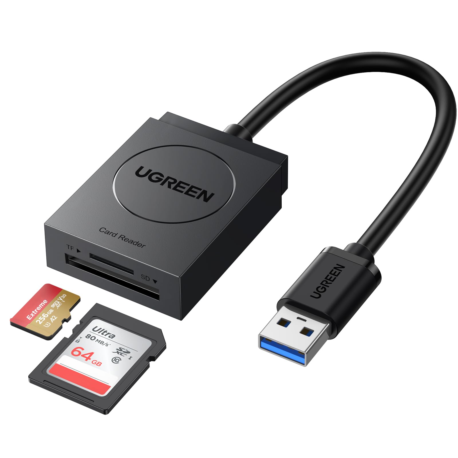 UGREEN SD Card Reader USB 3.0 Dual Slot Flash Memory Card Reader TF SD Micro SD SDXC SDHC MMC RS-MMC Micro SDXC Micro SDHC UHS-I for Mac Windows Linux Chrome Read 2 Cards Simultaneously