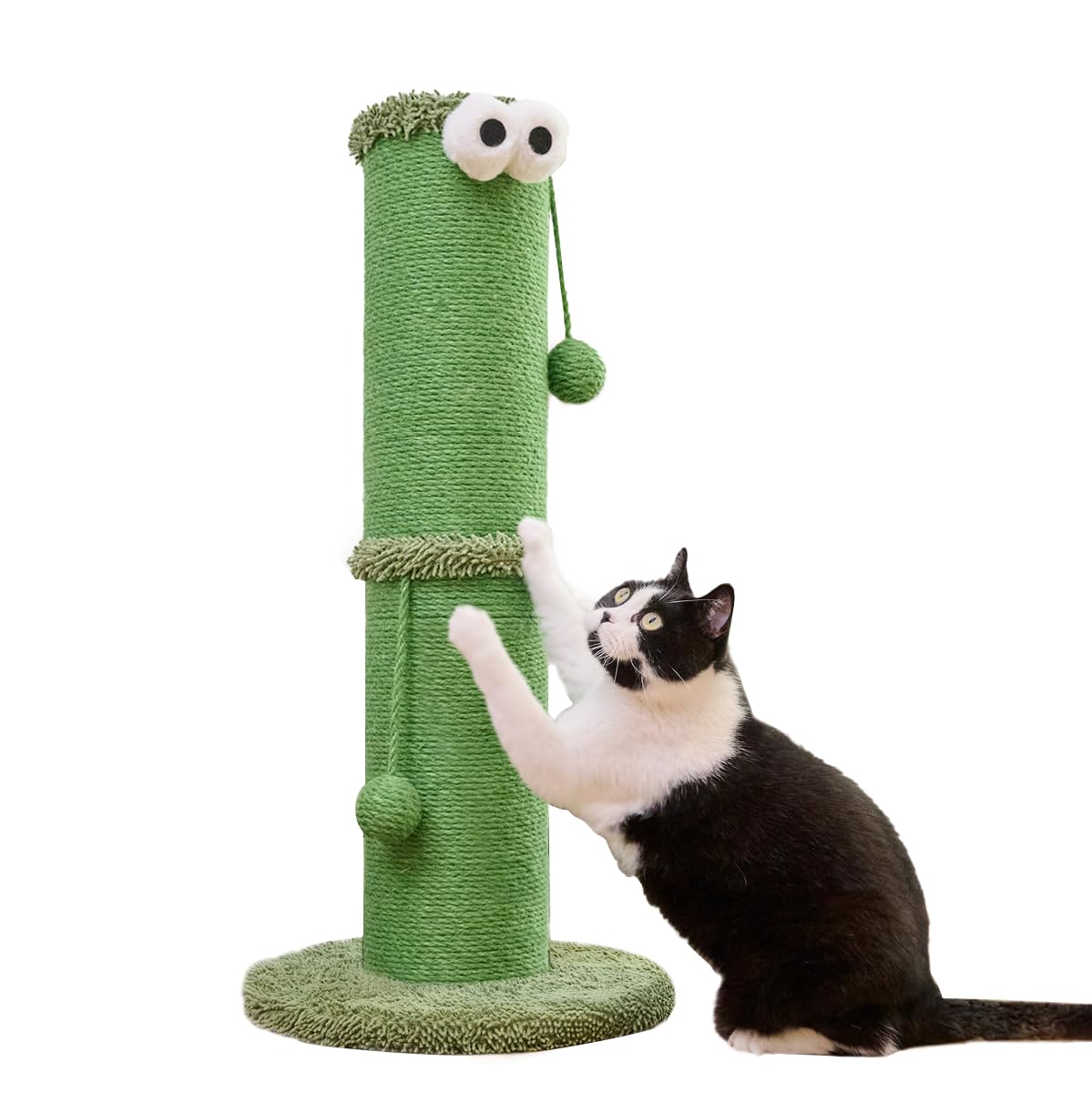 Nekosan Cat Scratching Post - 34-Inch Tall Indoor Cat Scratcher with 5.5-Inch Sisal-Wrapped Post, Hanging Ball Toy, Ideal for Large Cats and Kittens, Furniture-Friendly, Vibrant Green