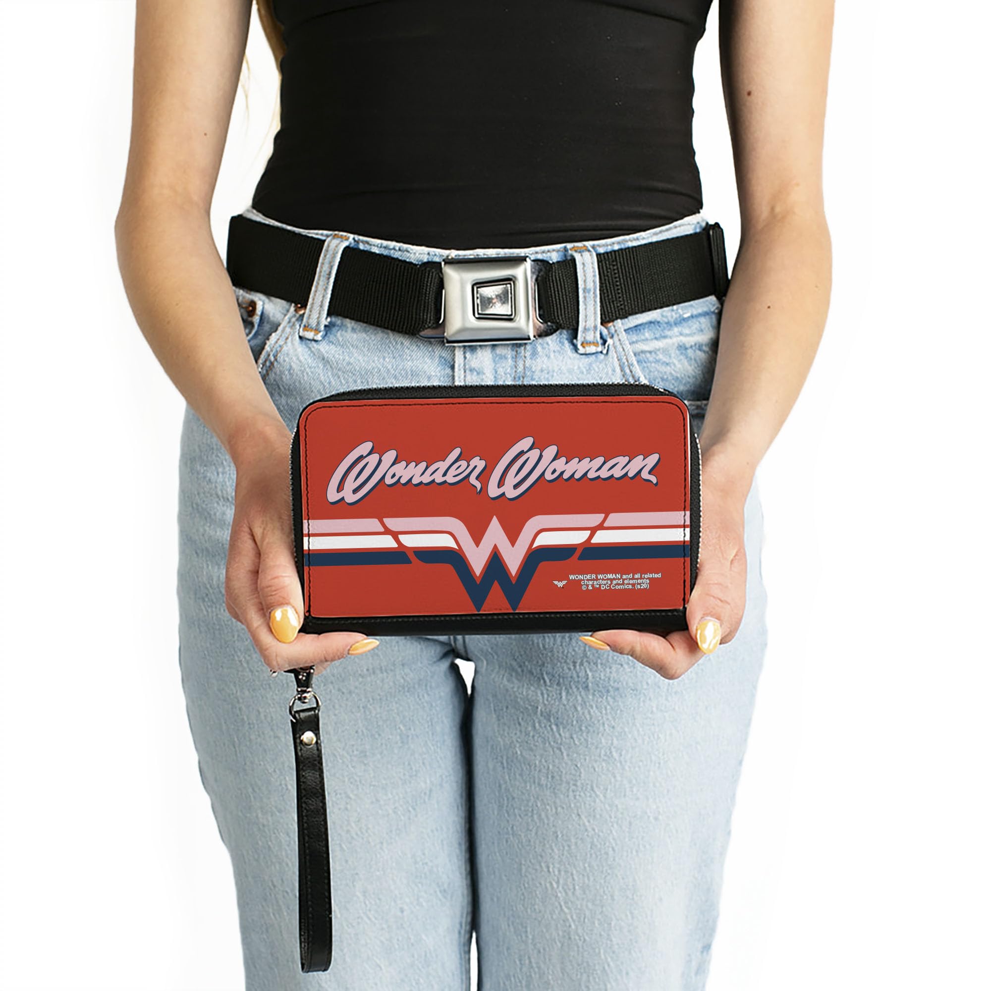 Buckle-Down Women's PU Zip Around Wallet Rectangle-Wonder Woman, 7.5"x4.5"