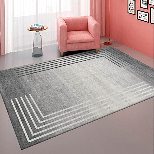 Fluffy Rug 8x10 Feet / 240x300 cm Faux Wool Indoor Accent Rug Non-Slip Low-Pile Carpet for Entrance Living RoomBedroom Dining Table Gray White Gradient Stripe Pattern