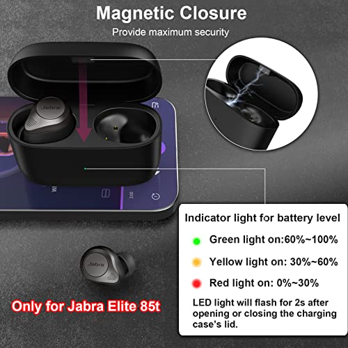 Charging Case for Jabra Elite 85t, Charging Case Replacement Compatible with Jabra Elite 85t Earbuds Charger Support Bluetooth Pairing, Wired and Wireless Charging (NOT Included Earbuds)