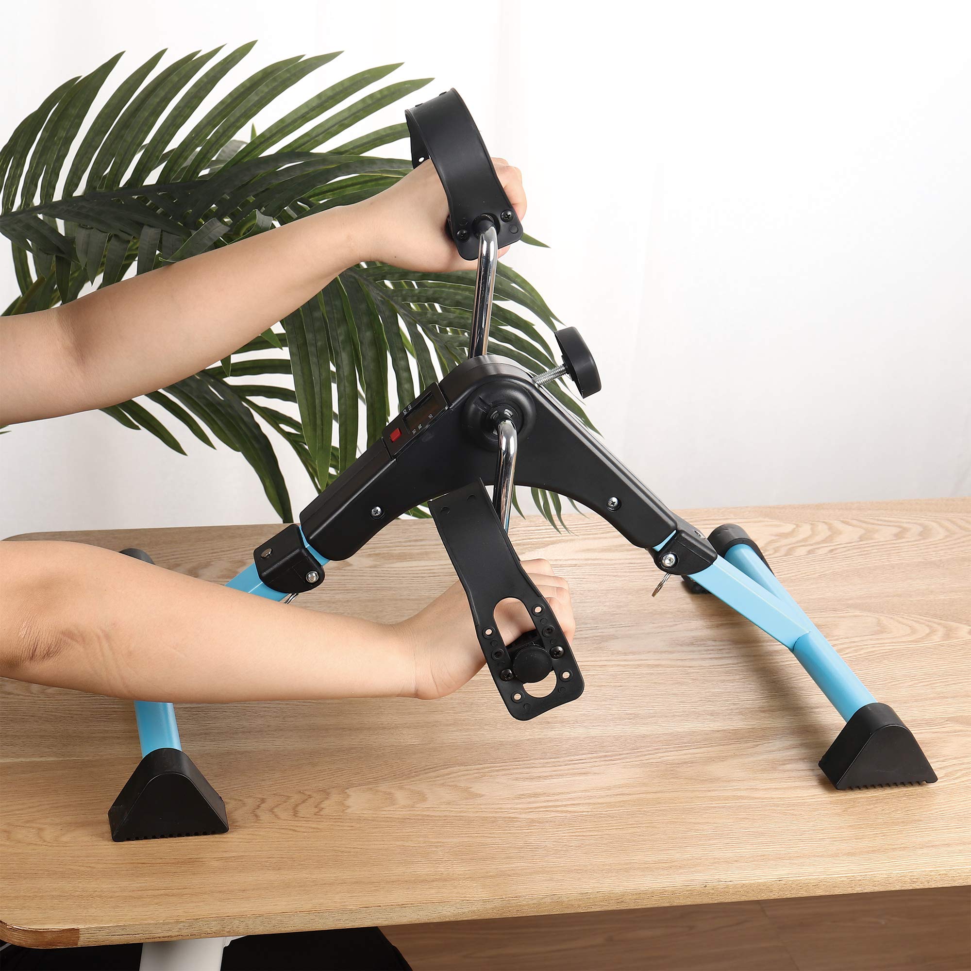 Ahmed Folding Under Desk Bike Pedal Exerciser for Arm/Leg Medical Fitness Exercise Bike Mini Portable Home Workout (Blue)