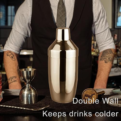 Arora 21oz Double Wall Stainless Steel Cocktail Shaker with insulated Design and Built-in Strainer,Margarita Mixer Drink Shaker for Bartending Home bar