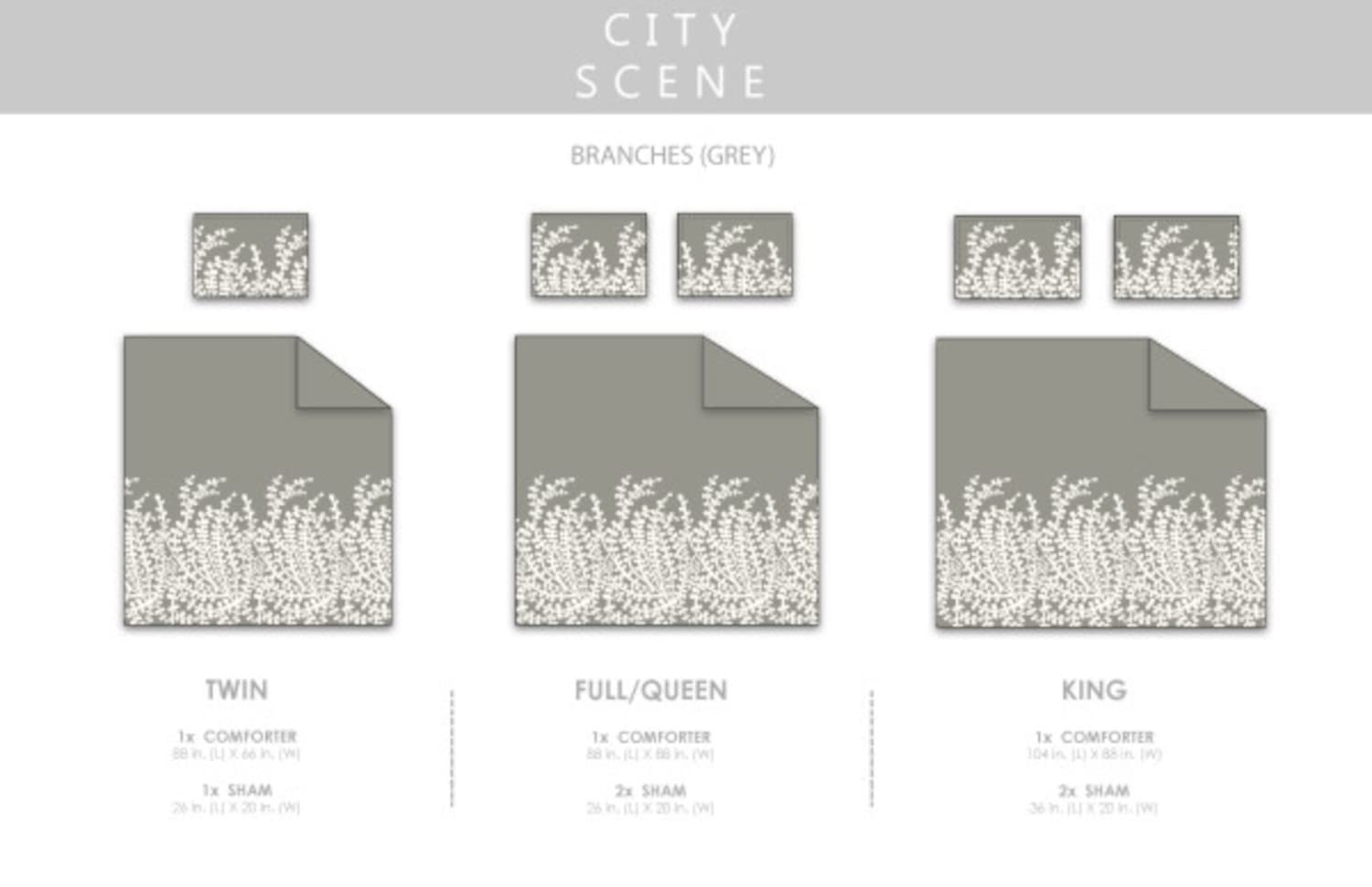 City Scene - Full/Queen Duvet Cover Set, Cotton Bedding with Matching Shams, Softens with Each Wash (Branches Grey, Full/Queen)