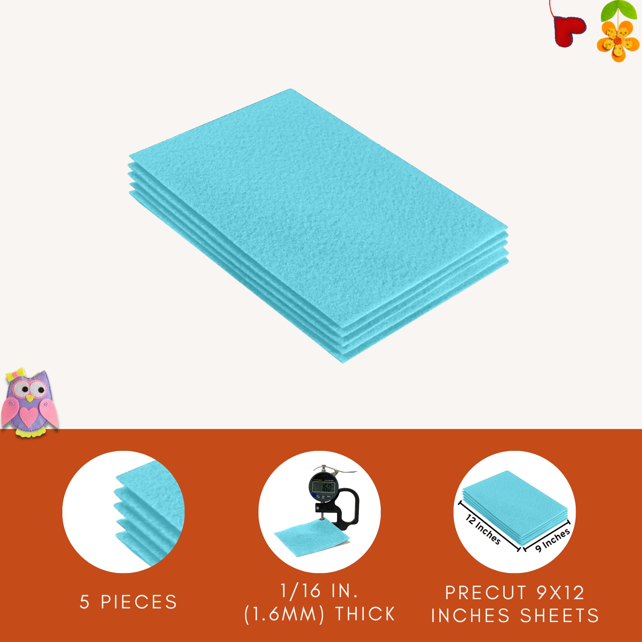FabricLA Acrylic Felt Fabric Sheets for Crafts | Precut 9" X 12" Inch (20 cm X 30 cm) Felt Squares | Felt Fabric Sheets for DIY Crafts, Hobby, Costume, and Decoration | Baby Pink, 5 Pieces