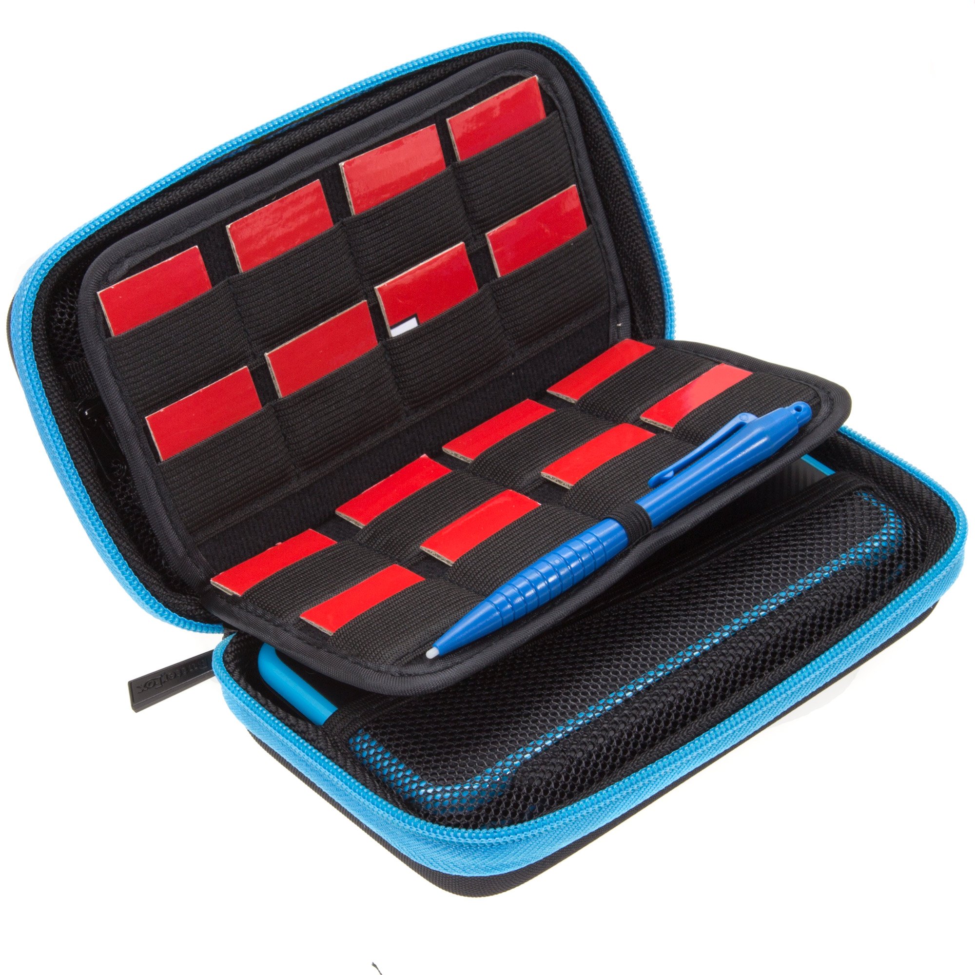 ButterFox Hard Carrying Case for New Nintendo 2DS XL + Large Stylus, Fits Wall Charger, 24 Game Cartridge Case Holder, Large Accessories Pocket - Black + Turquoise