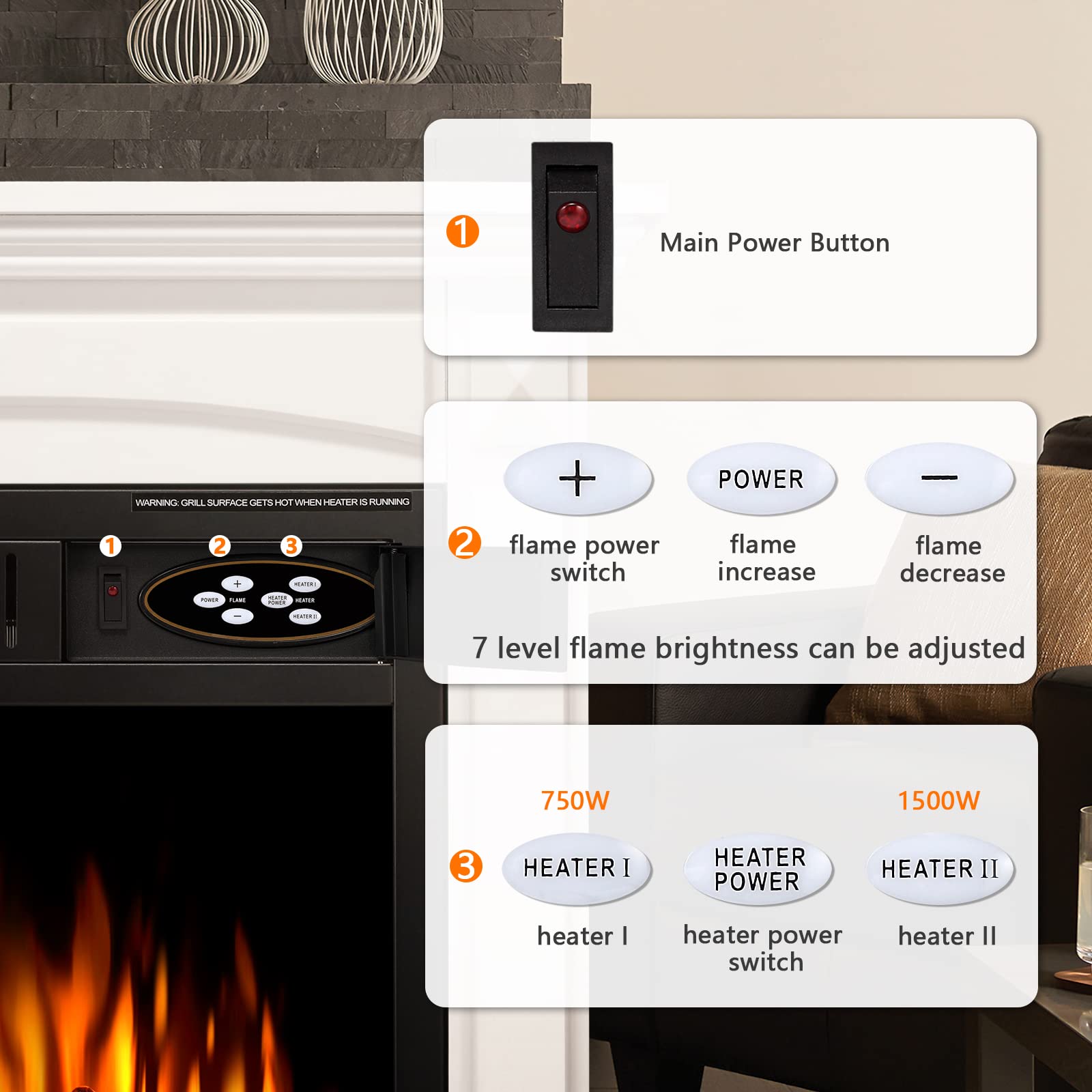 Antarctic Star Electric Fireplace with Mantel, Freestanding Wooden Frame Firebox, Adjustable Realistic 3D Flame, Remote Control, 750W-1500W, Ivory White…