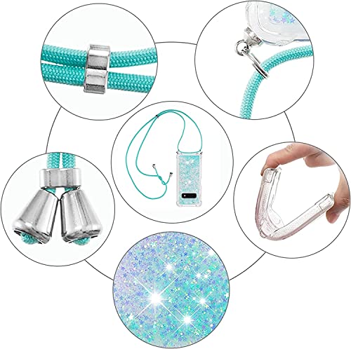 HOUSON for Samsung Galaxy S10e 5G Case, Moving Liquid Holographic Sparkle Glitter Case with Crossbody Lanyard Strap, Girls Women Bling Diamond Ring Slim Protective Case for Galaxy S10e 5G Blue