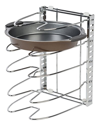 IRIS USA 12" Five-Tier Cookware Organizer, Pot and Pan Organizer Rack, Countertop and Under Cabinet Organizer, Adjustable, Rubber Feet Prevent Scratches, Silver