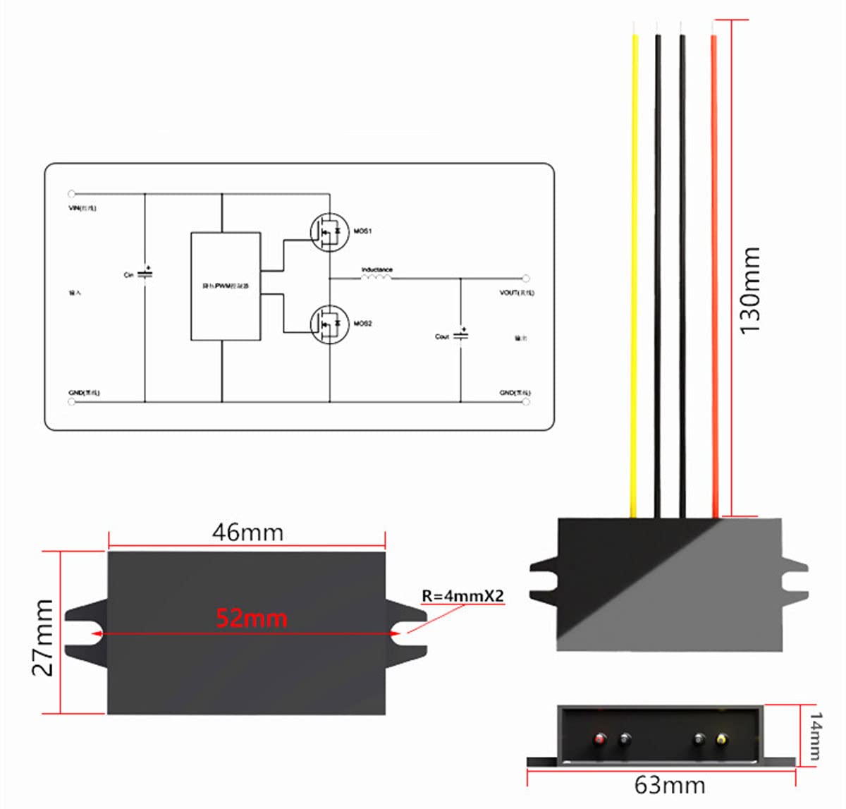 NOYITO DC to DC 9V 2A 3A Converter Buck Module 12V 16V 6V-22V Buck to 9V 3A Max Power Converter IP67 Waterproof with Overcurrent Overheat Short-Circuit Undervoltage Protection (9V 3A, Black)