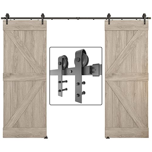Dondelight 12FT Sliding Barn Door Hardware Track Kit for Double Door, Heavy Duty Modular Sliding Door Track Hardware Set for Interior & Exterior Door