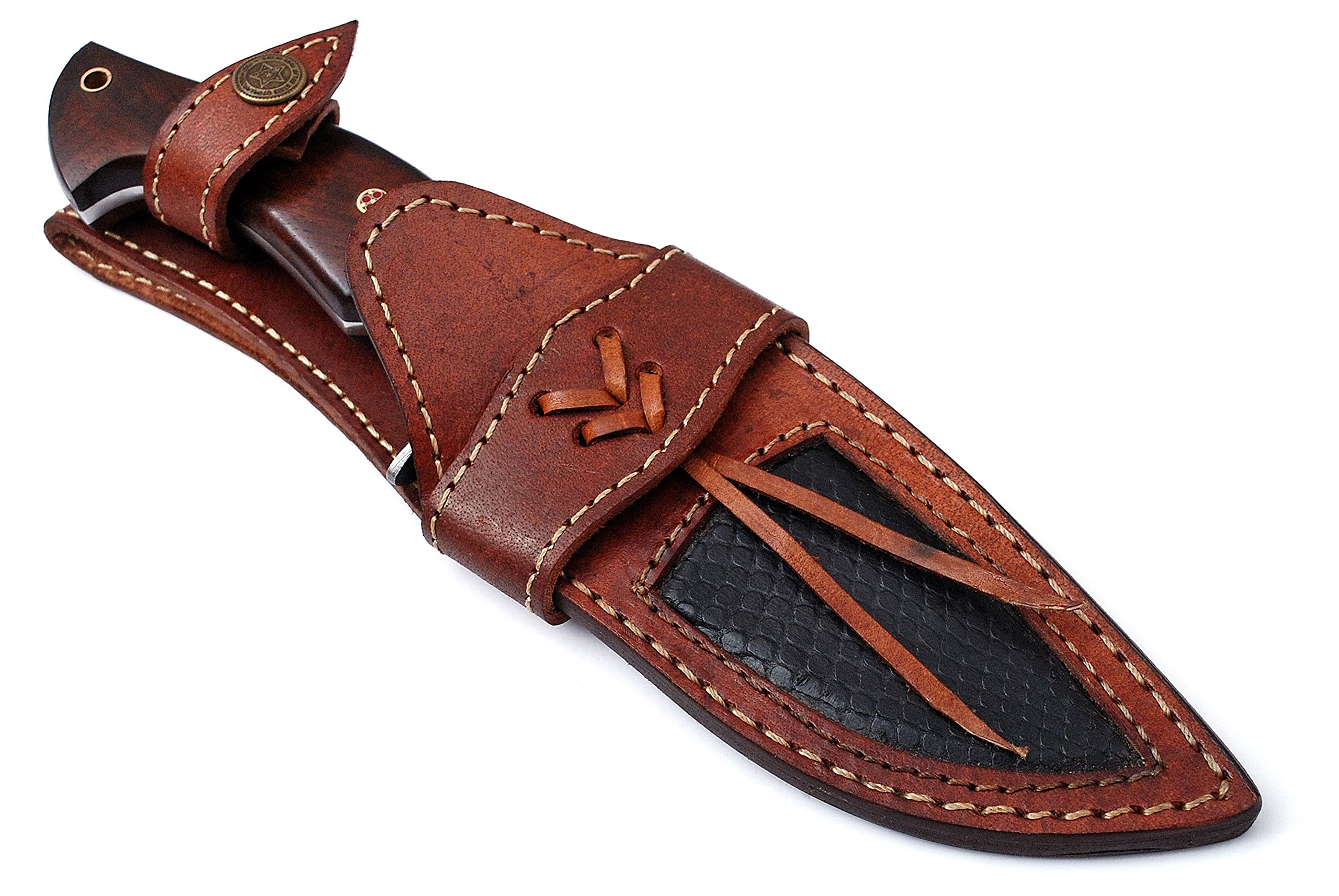 Ace Knife Full Tang Handmade Damascus Hunting Knife - Rose Wood Handle - Fixed Blade Knife with Leather Sheath-Camping Knife Ideal Gift for Men