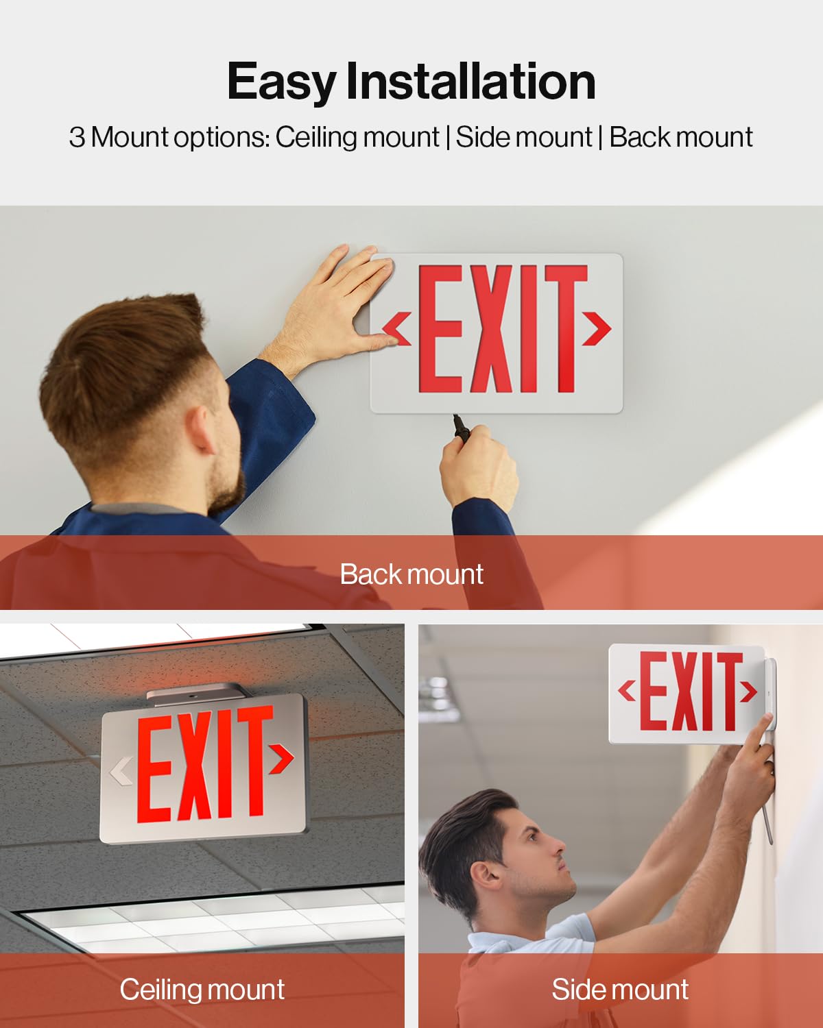 Sunco 24 Pack LED Exit Sign with Emergency Light, Commercial Grade Double Sided Fire Exit Lights, Backup Battery, Illuminated Emergency Exit, 120-277V, Dual Mounting, UL 94V-0 Fire Resistant