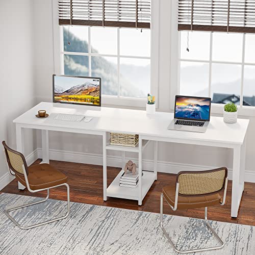 Tribesigns 78 Inches Computer Desk, Extra Large Two Person Office Desk with Shelf, Double Workstation Desk for Home Office(White)