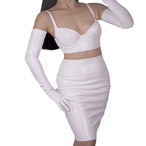 DooWay LATEX Super LONG GLOVES White 28-inch PU Faux Leather Patent 70cm Simulation Sexy Women Evening Party Dress Matching