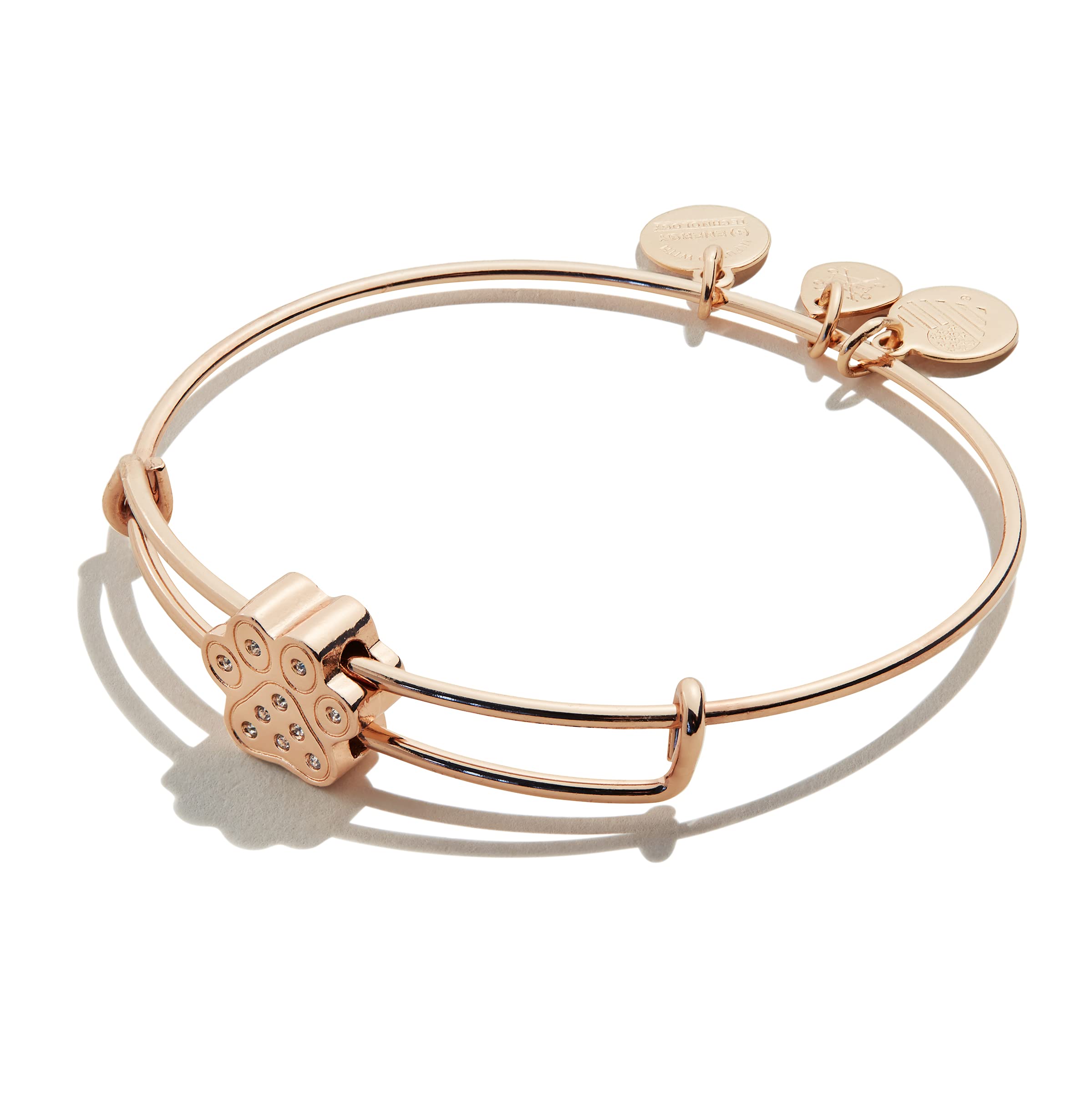 Alex and Ani Path of Symbols Expandable Bangle for Women, Pave Paw Print Charm Bead, Shiny Rose Gold Finish, 2 to 3.5 in, Adjustable