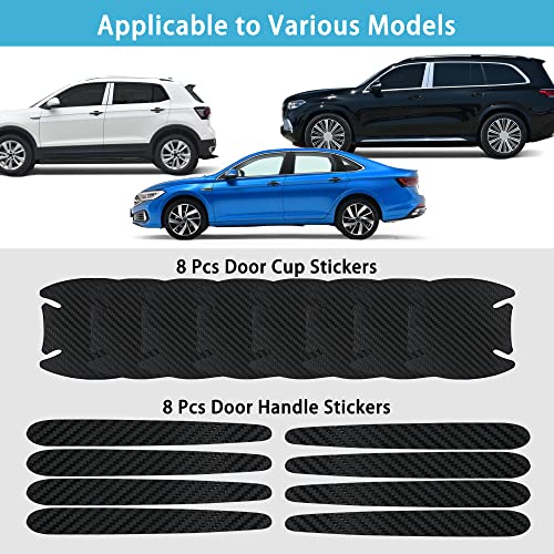 Aphrordity 16 Pcs Car Door Handle Scratch Protector Carbon Fiber, Car Door Handle Paint Scratch Protector Sticker, Non-Marking Auto Door Handle Protective Film (Black)