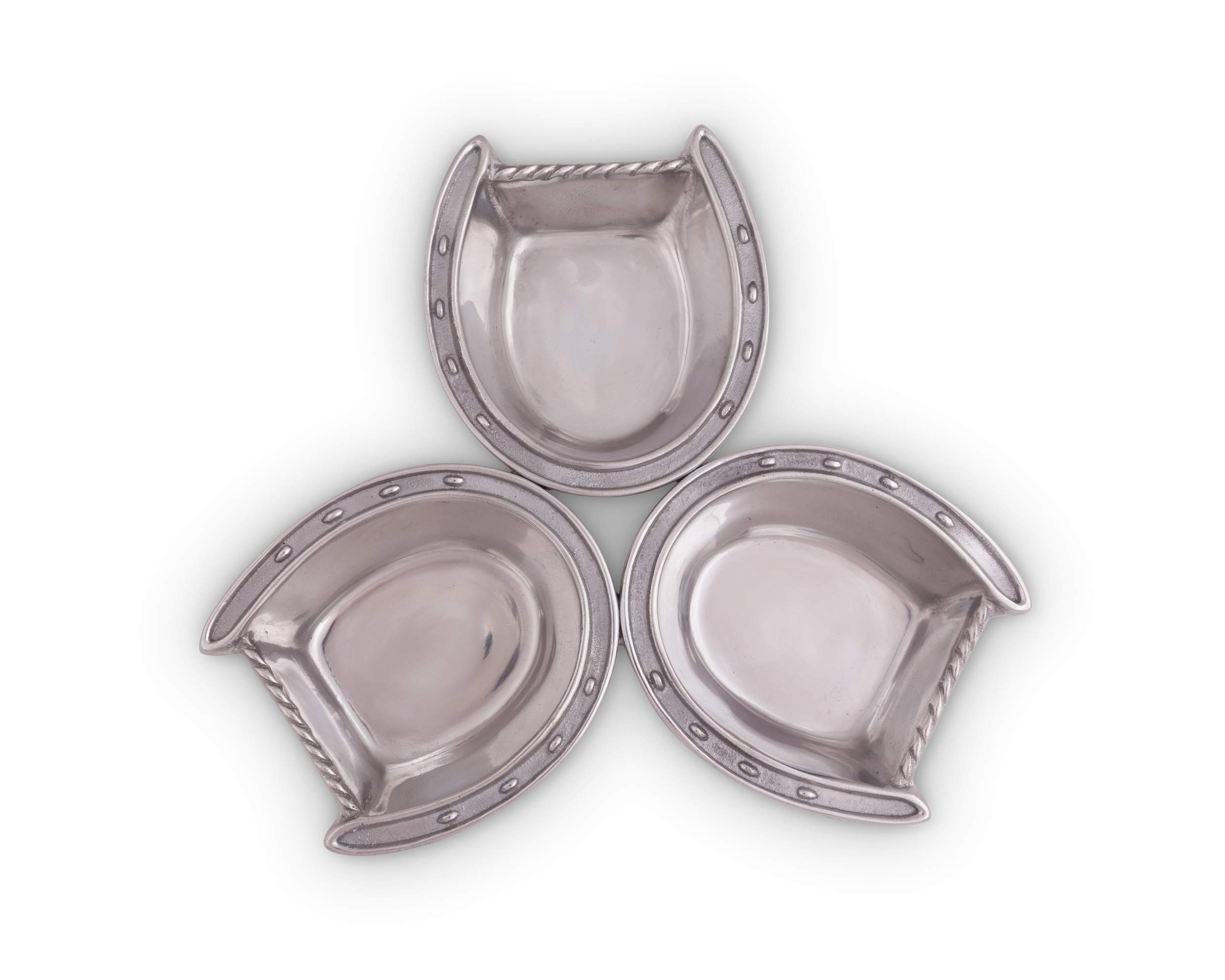 Arthur Court Designs Aluminum Lucky Horseshoe 3-Bowl Bowls Set Server 10.5 inch Diameter 1.5 inch Tall