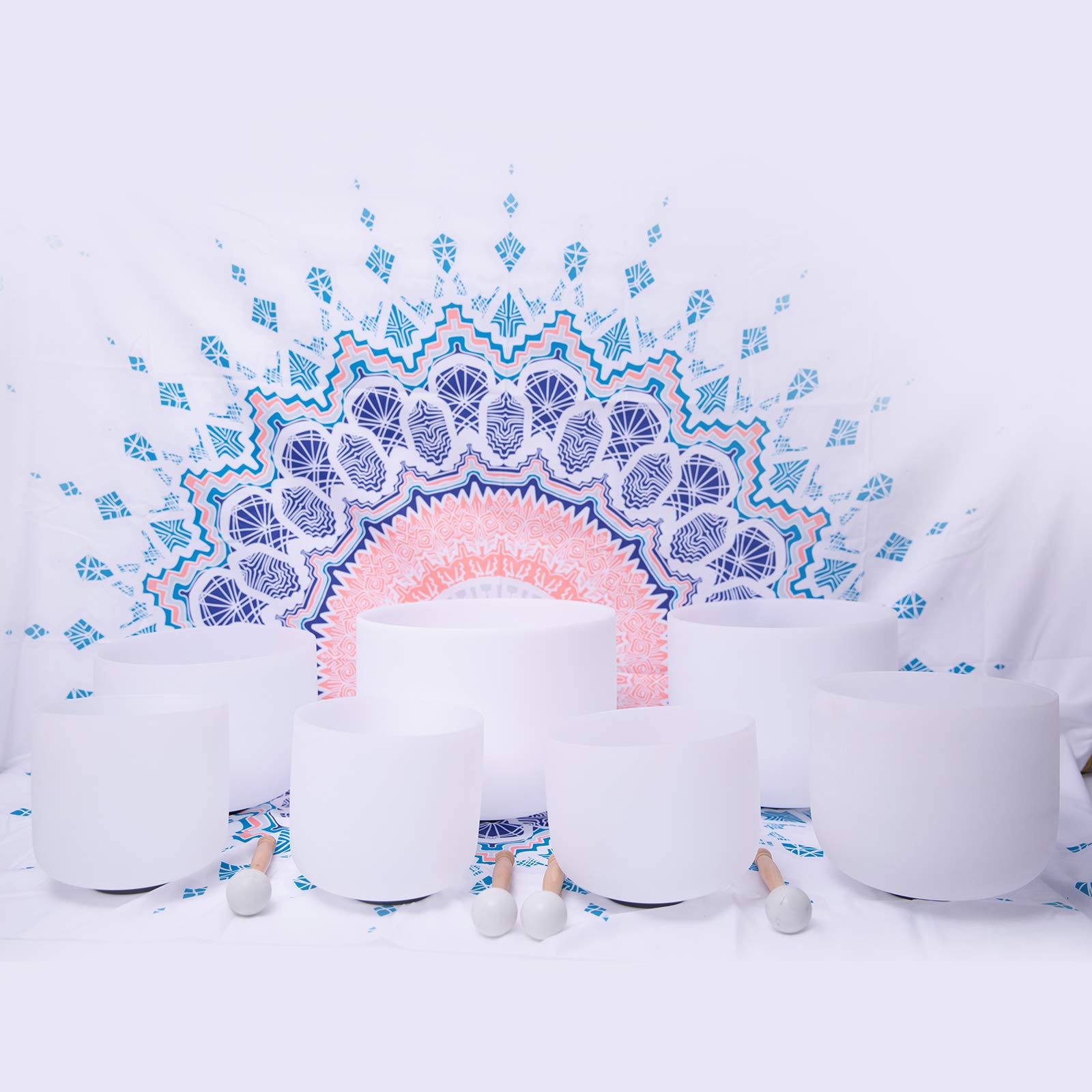 ENERGYSOUND 432 Hz 7-12 Inch Chakra Set of 7 PCS Quartz Bowl For Crystal Singing Bowls + 3 PCS Carry Case Bags